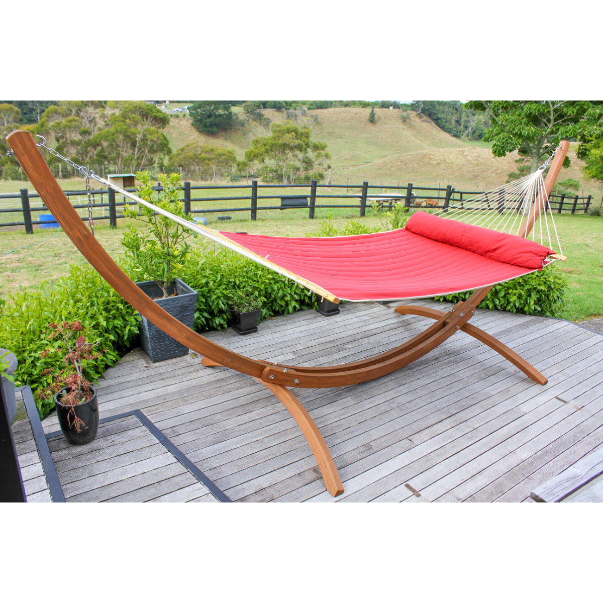 Curved Wooden Hammock Stand - Beautiful Scandinavian Spruce - Hammock Shop