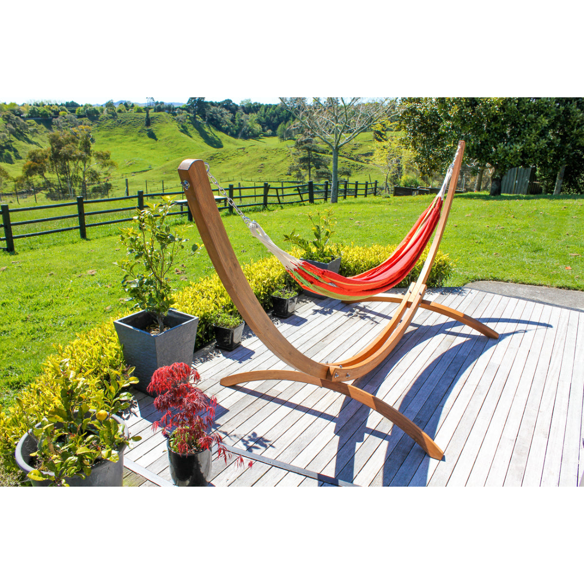 Curved Wooden Hammock Stand - Beautiful Scandinavian Spruce - Hammock Shop